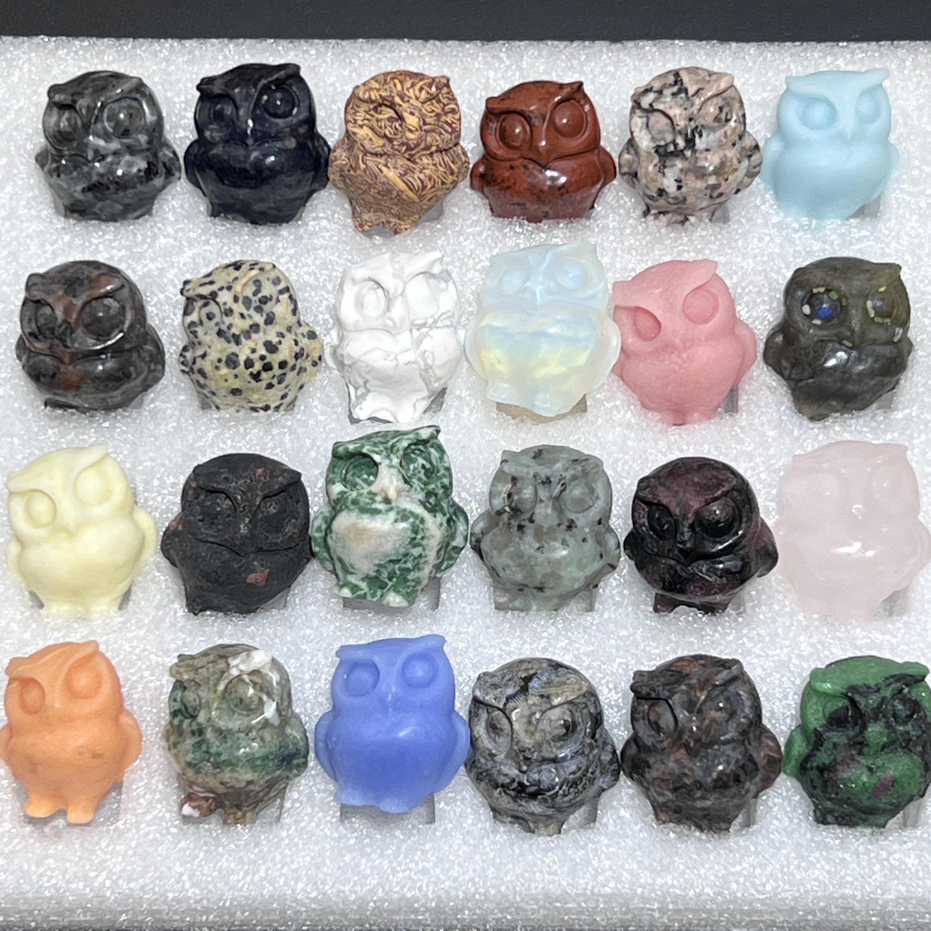 Mixed Gemstone Owl Carving Collection ( 24 Pcs ) Bulk Wholesale Assort ...