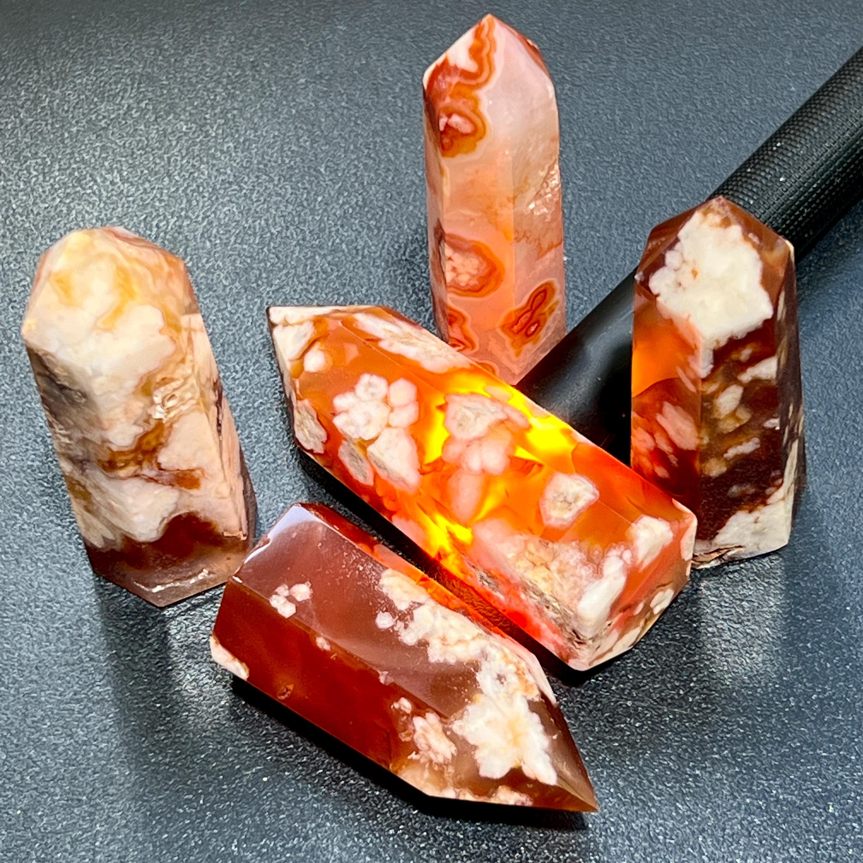 Red Carnelian Flower Agate Point Tower Carving Gemstone Home Decor Sup ...