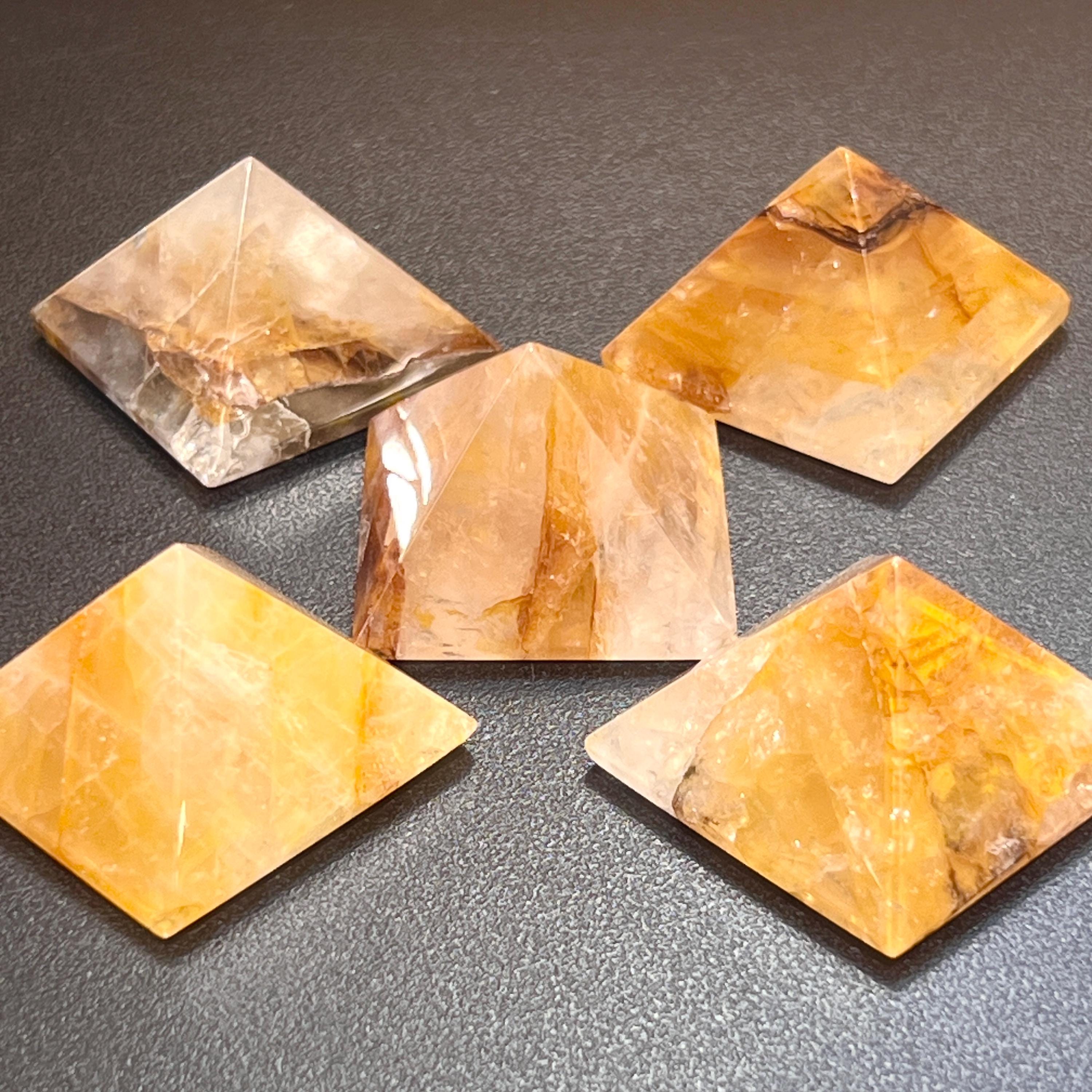 Golden Healer Quartz Crystal Pyramid Carving Polished Gemstone Decor S ...