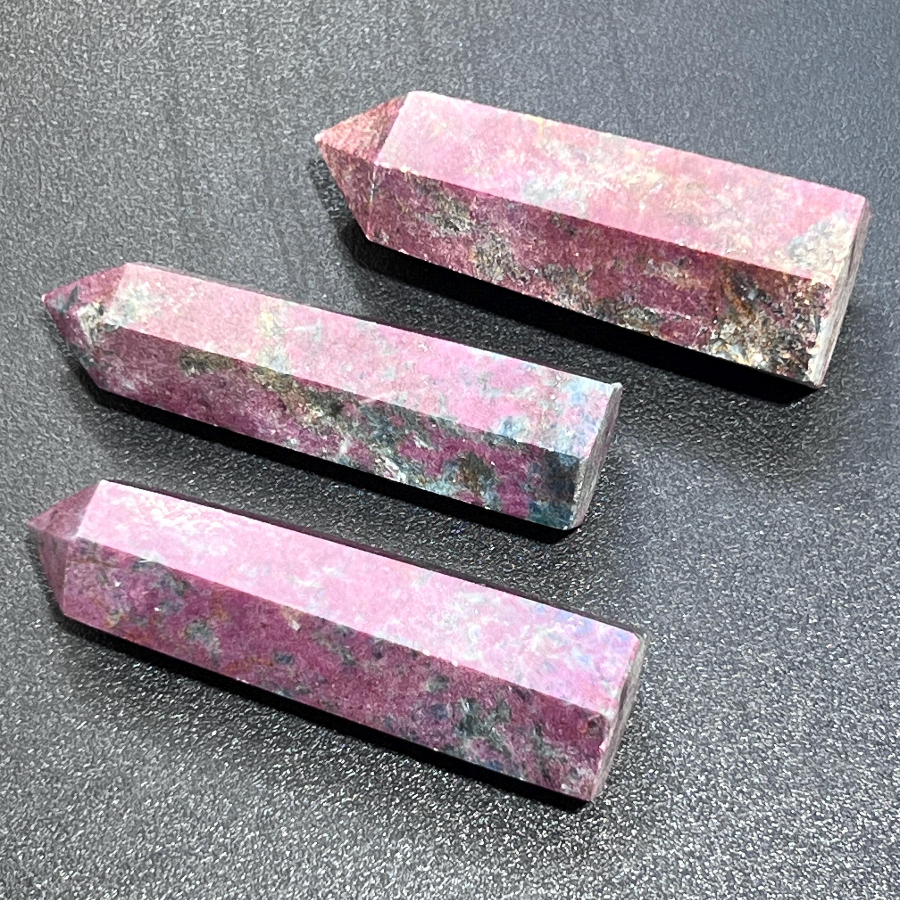 Red Ruby With Fuchsite Crystal Standing Tower Obelisk Point (UV Reacti ...